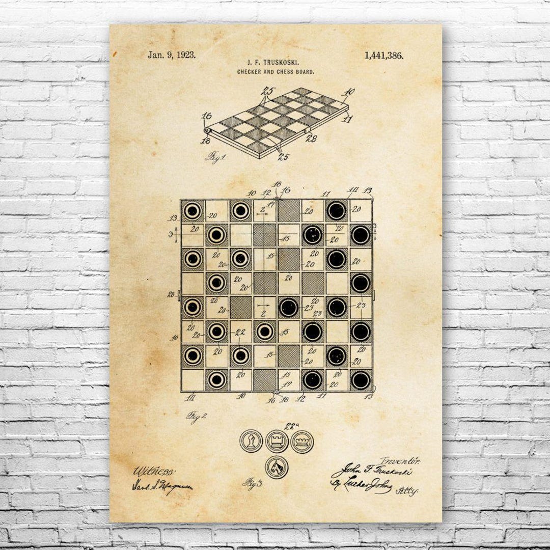 Checkers Board Poster Print, Chess Player Gift, Gaming Decor, Chess ...