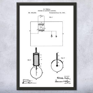 Nikola Tesla Light Bulb Patent Wall Art Poster, Canvas or Framed Light ...