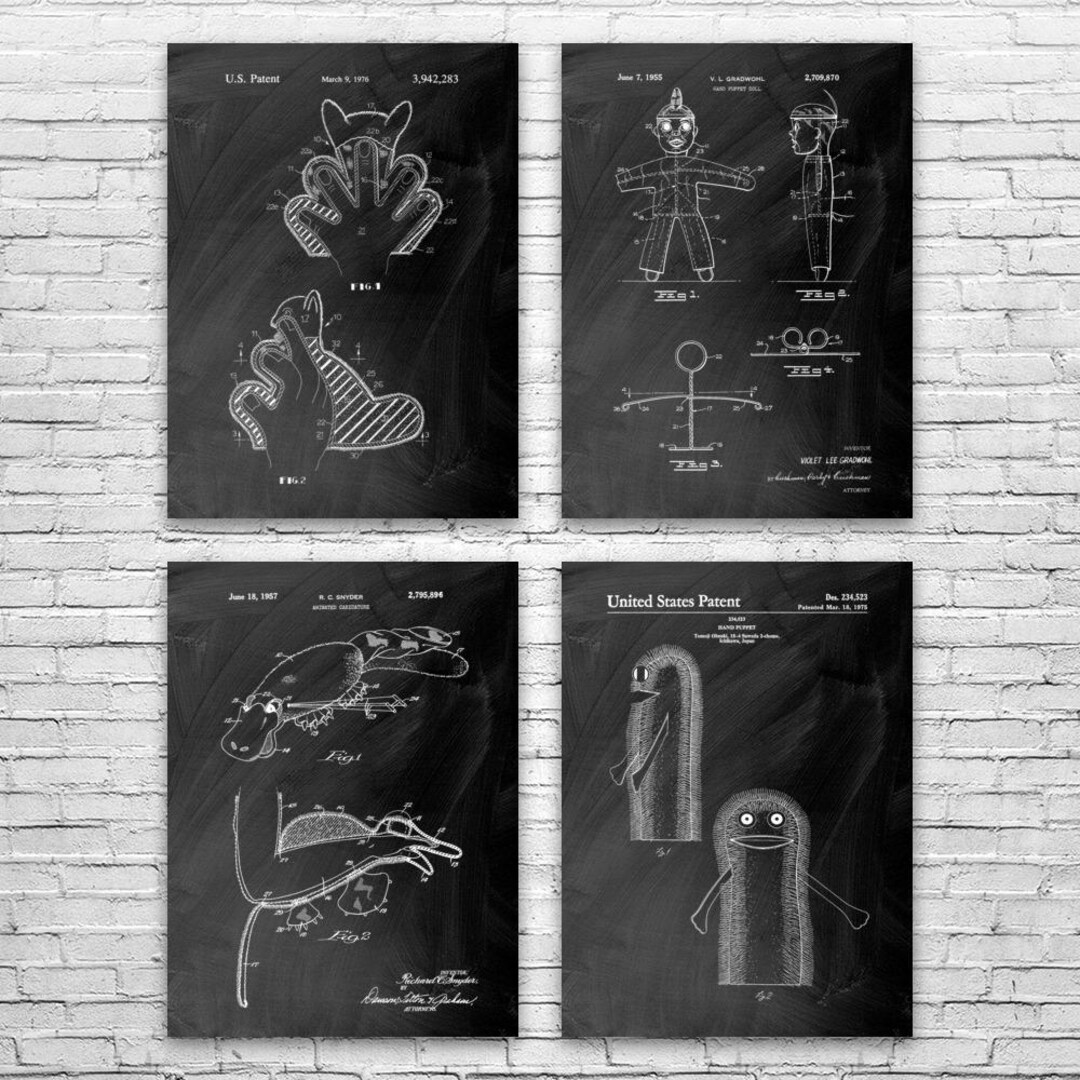 Puppet Patent Wall Art Set of 4 | Poster, Canvas or Framed | Retirement ...