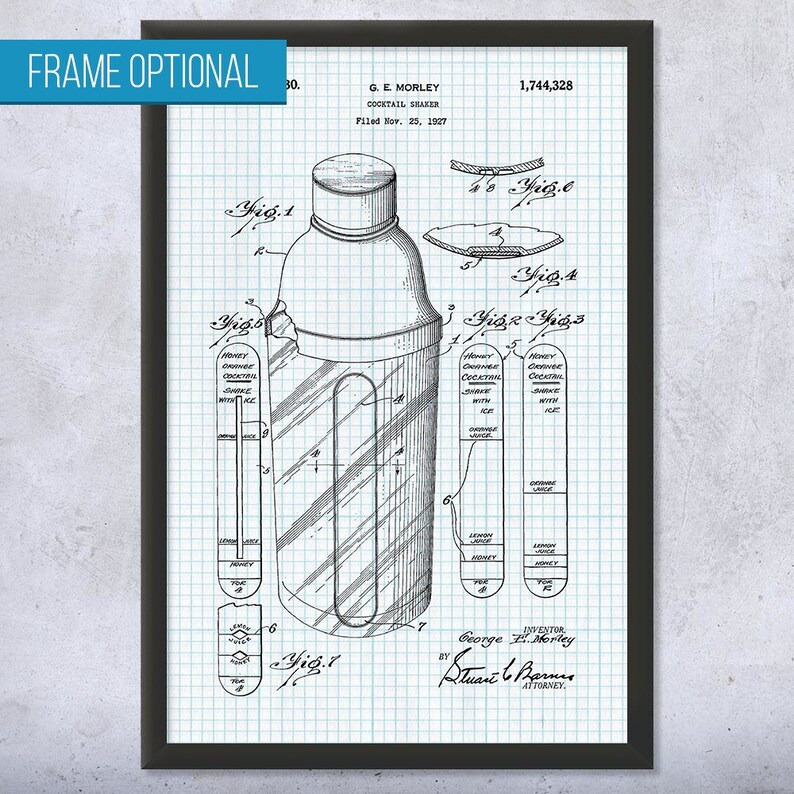 Cocktail Shaker Drink Mixer Poster Print Home Bar Decor | Etsy