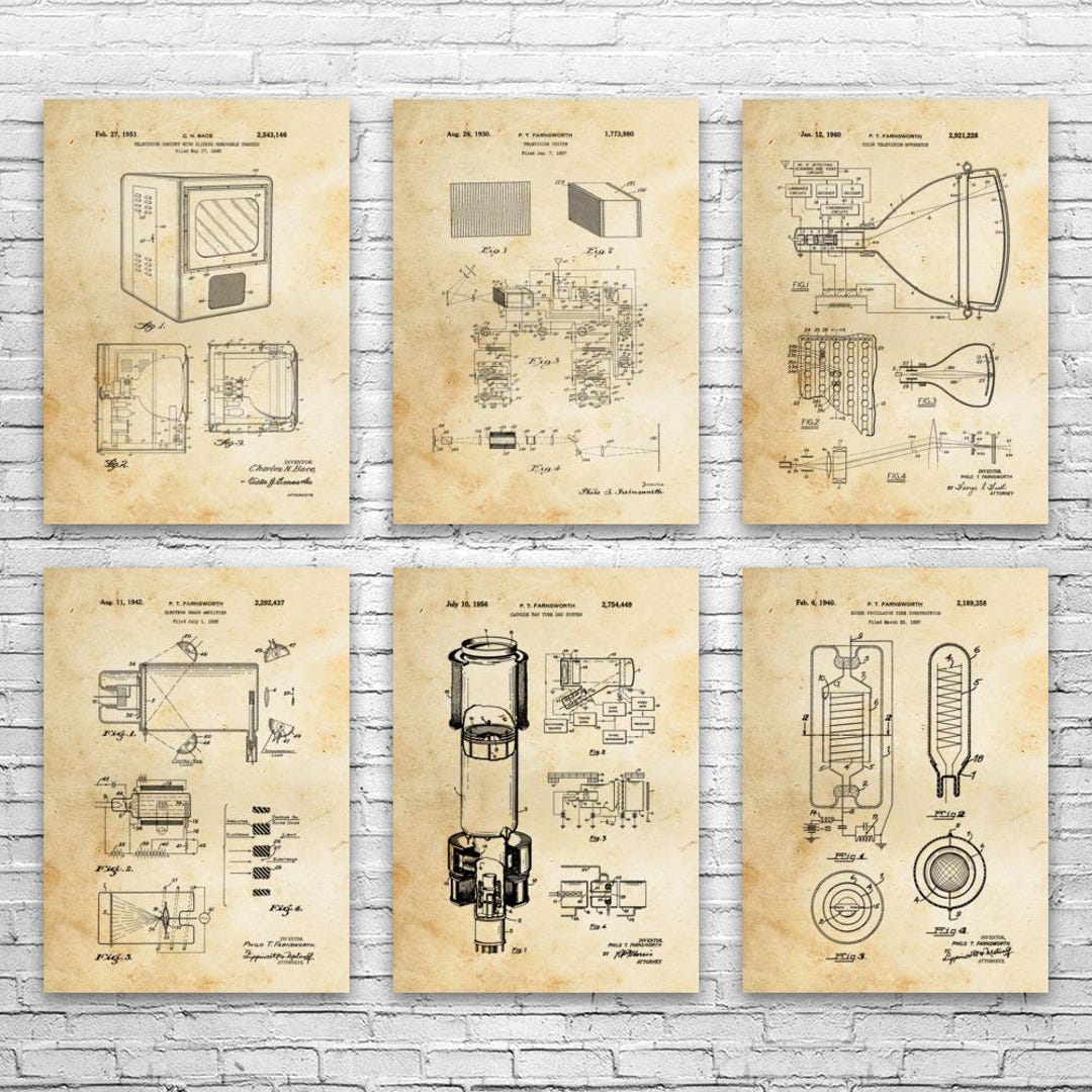 Television Patent Wall Art Set of 6 | Poster, Canvas or Framed | Film ...