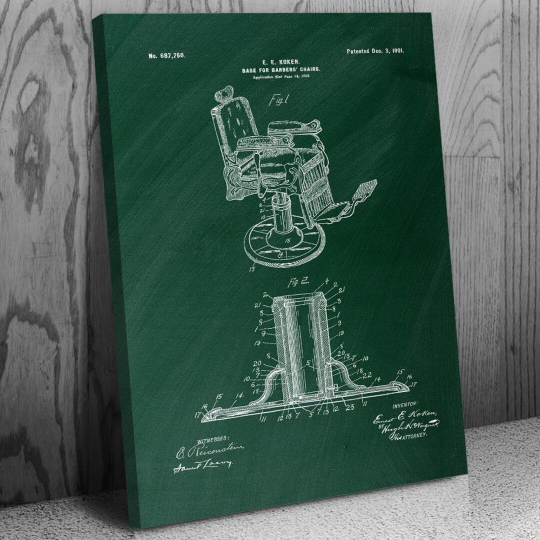 Koken Barber Chair Patent Canvas Print, Hair Stylist, Barber Gift ...
