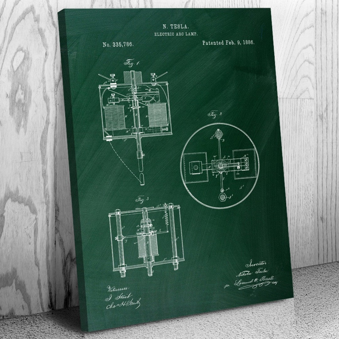 Nikola Tesla Arc Lamp Patent Canvas Print, Science Teacher Gift, Light ...