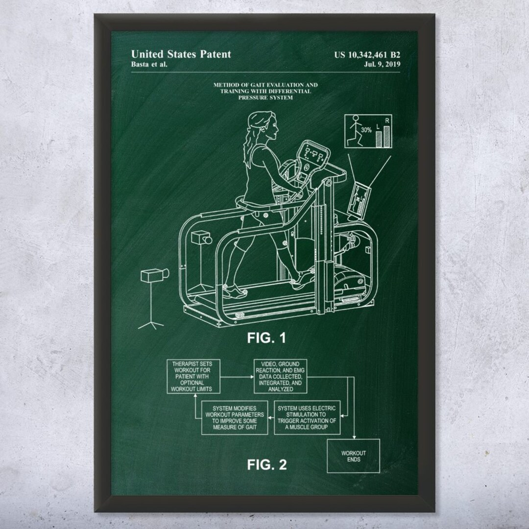 Anti-gravity Treadmill Patent Framed Print, Medical Art, Therapist Gift ...