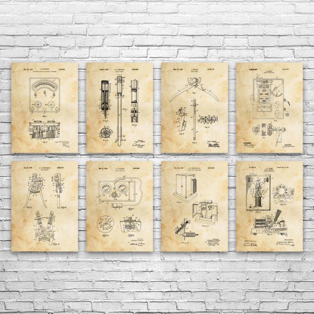 Electrician Patent Wall Art Set of 8: Industrial Decor, Electrician ...