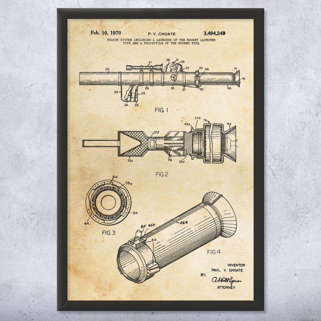 Rocket Launcher Patent Wall Art Poster, Canvas or Framed Military Decor ...