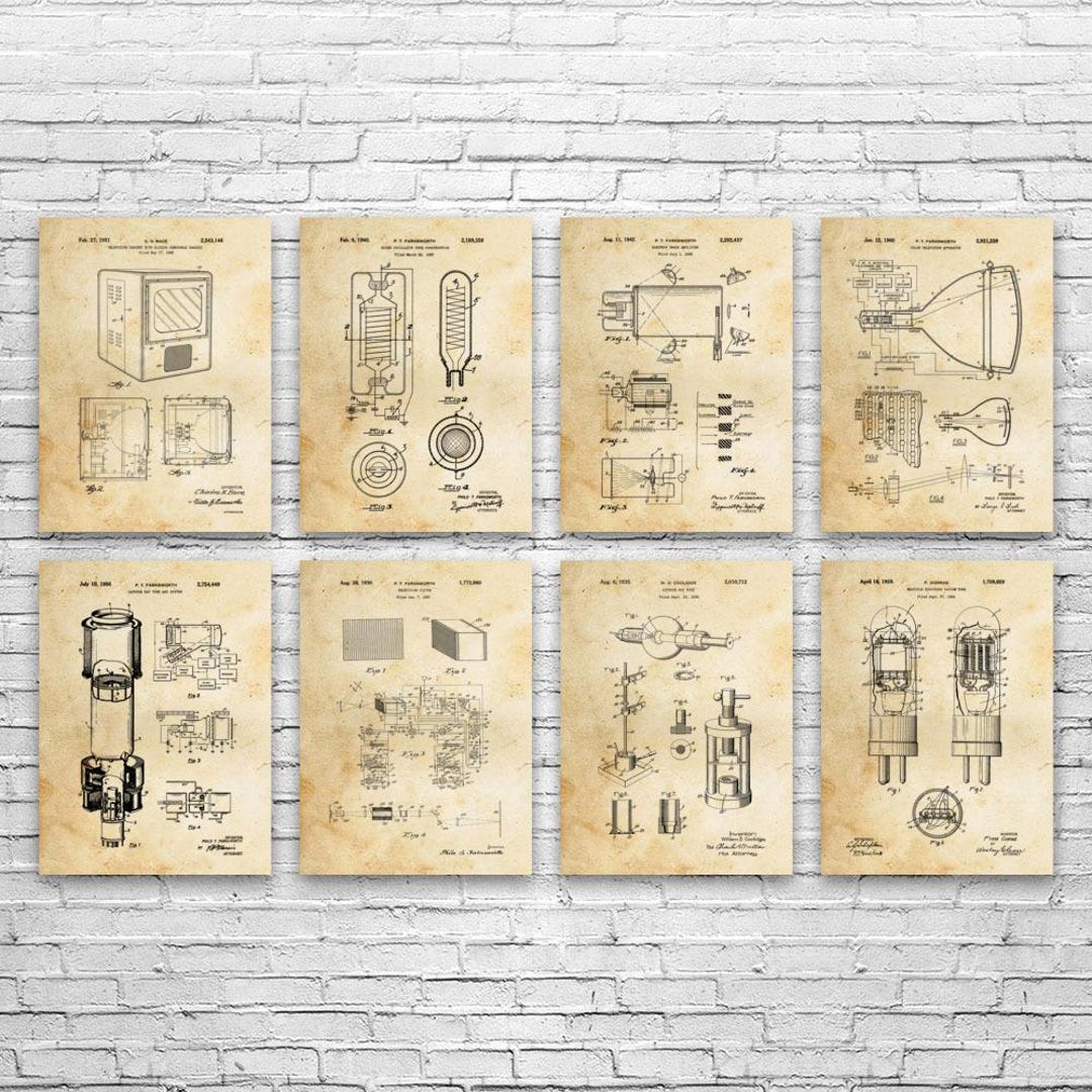 Television Patent Wall Art Set of 8 | Poster, Canvas or Framed ...