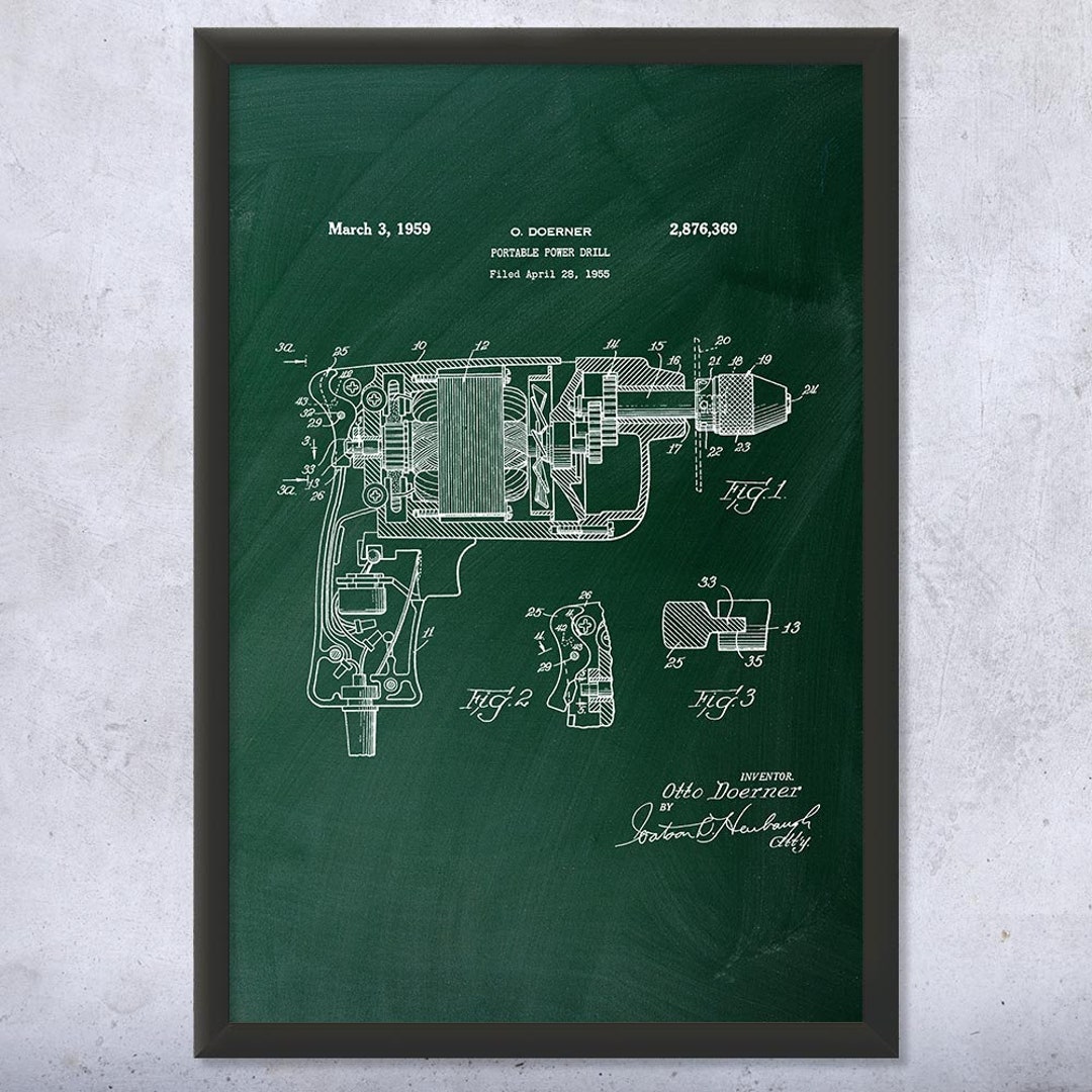 Framed Electric Power Drill Wall Art Print, Carpenter Gift, Woodworking ...