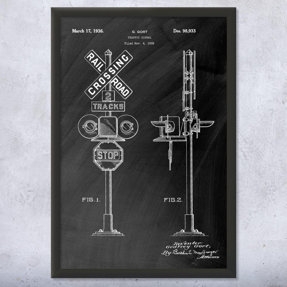 Railroad Crossing Signal Patent Art Print: Train Station Art, Railroad ...