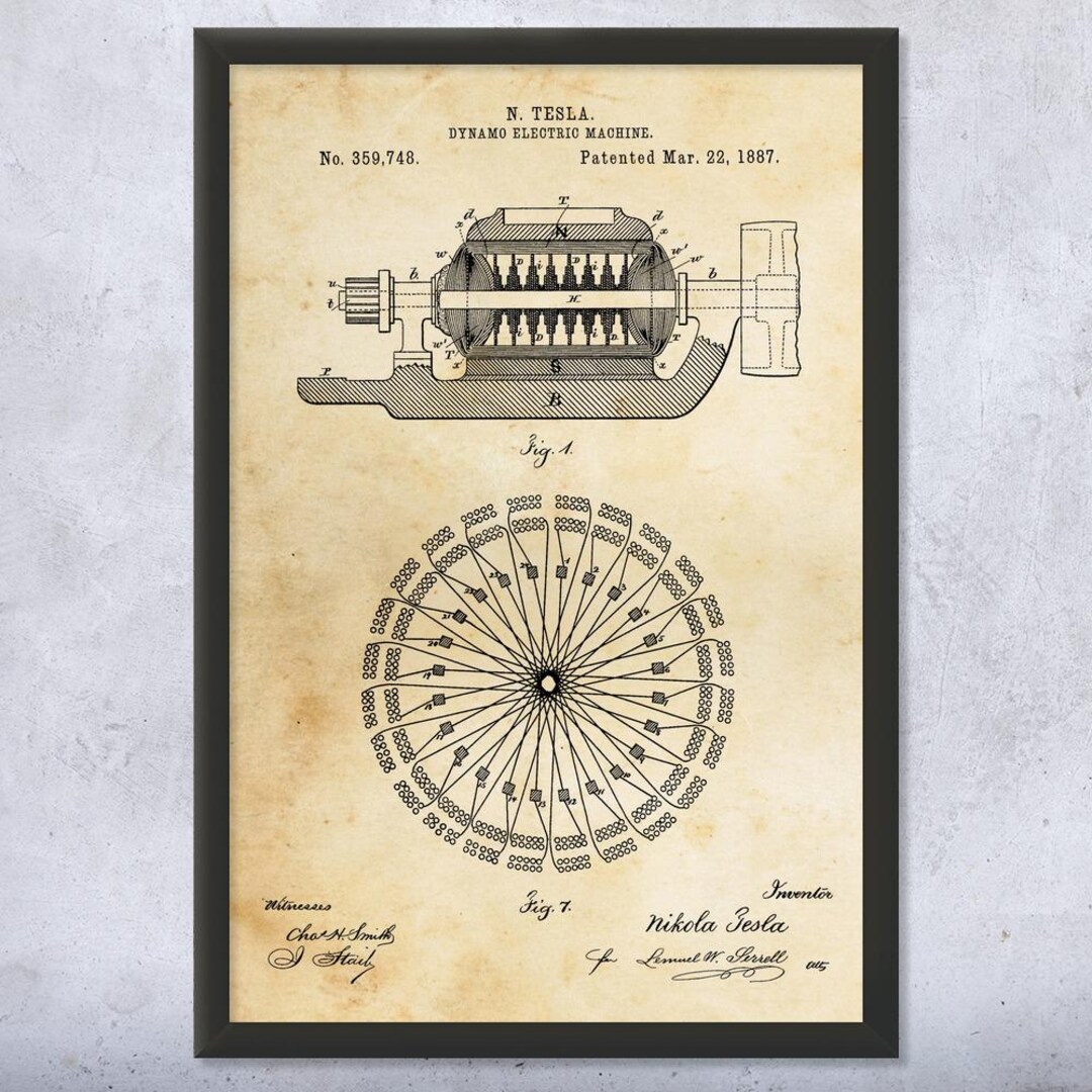 Nikola Tesla Dynamo Electric Machine Patent Wall Art | Poster, Canvas ...