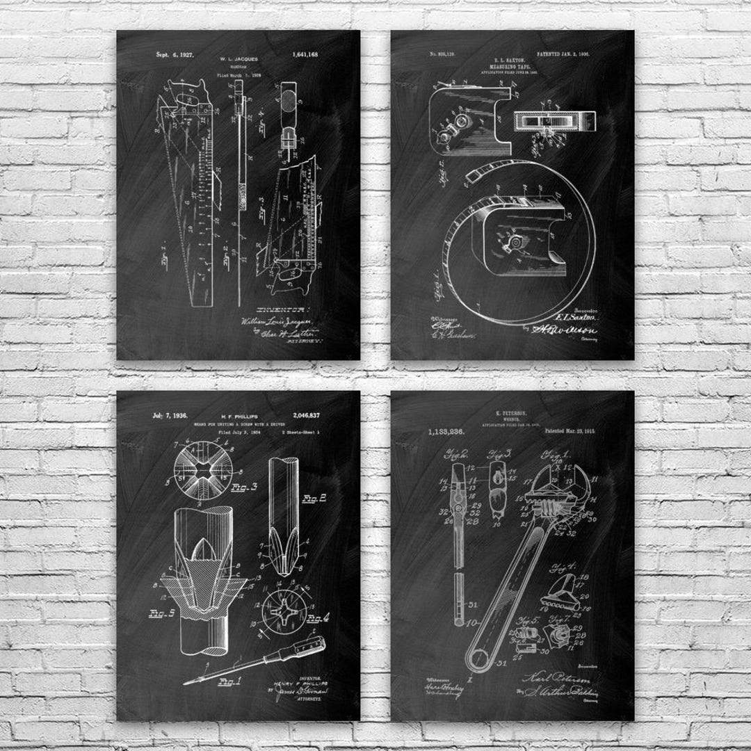Handyman Tools Posters Set of 4, Handyman Gift, Shop Class Art, Saw ...