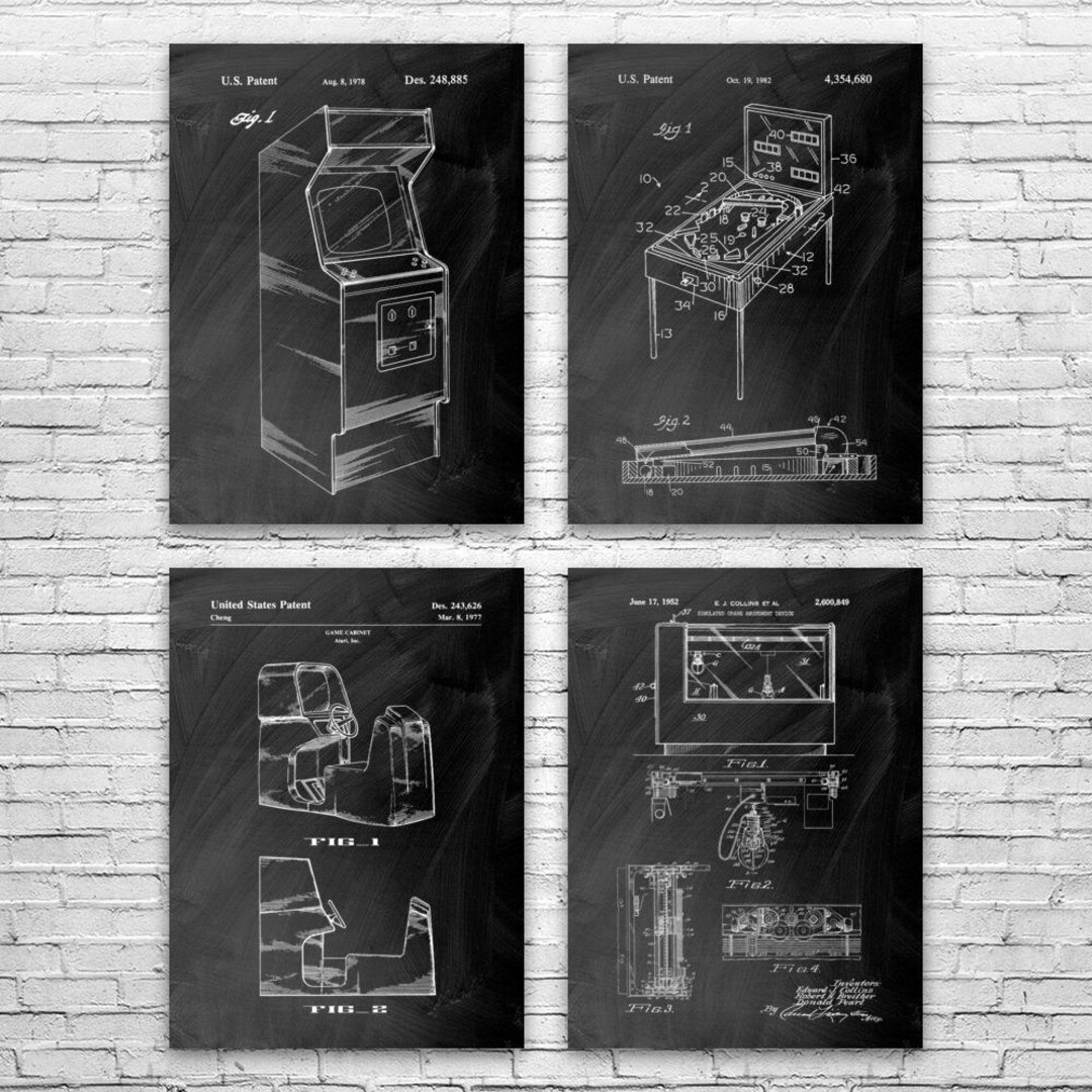 Arcade Patent Wall Art Set of 4 | Poster, Canvas or Framed | Arcade ...