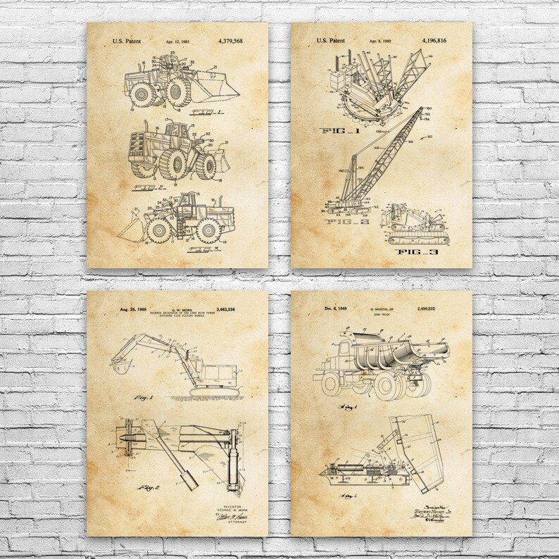 Heavy Machinery Posters Set of 4 Carpenter Gift Construction - Etsy
