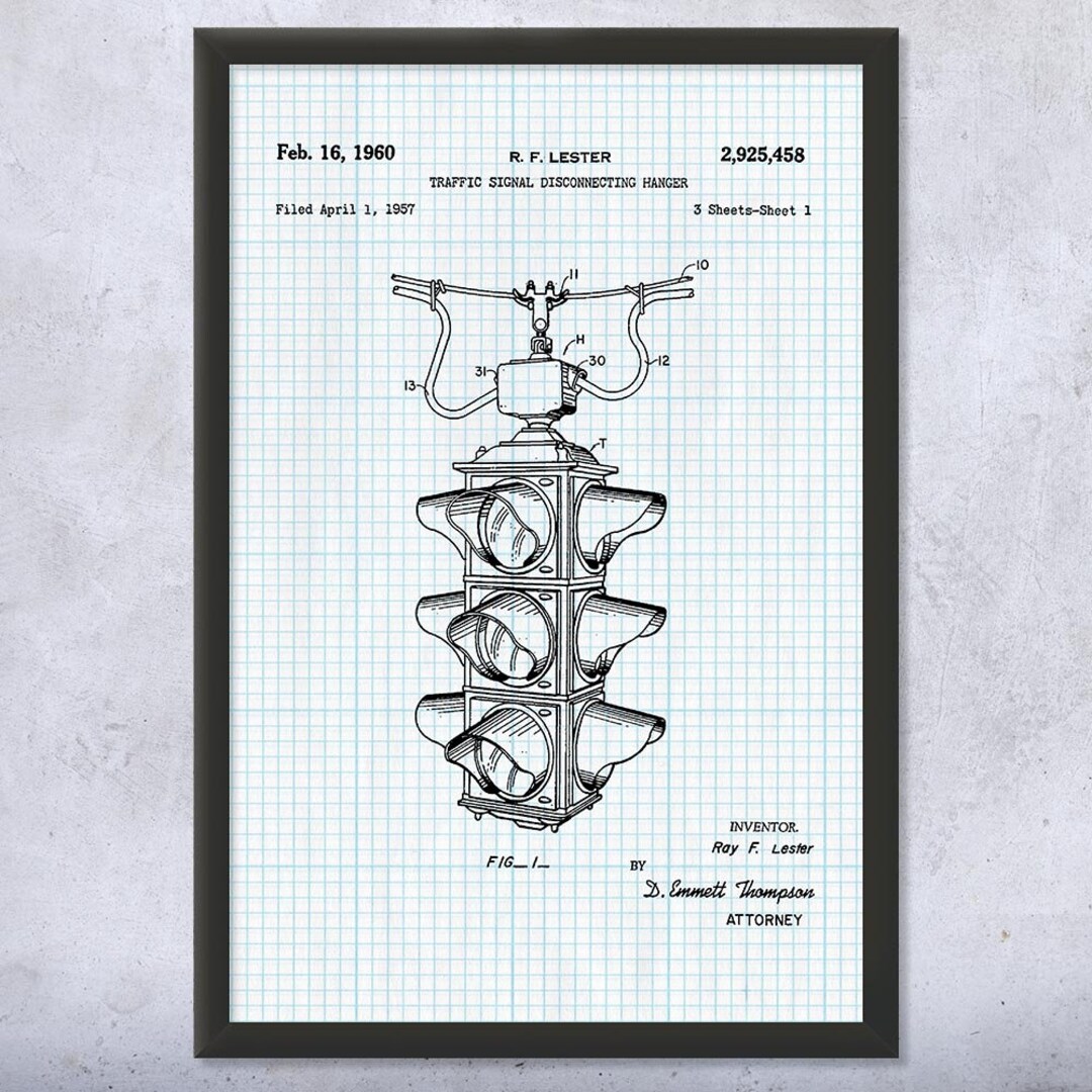 Framed Traffic Signal Wall Art Print, Stop Light Blueprint, City ...