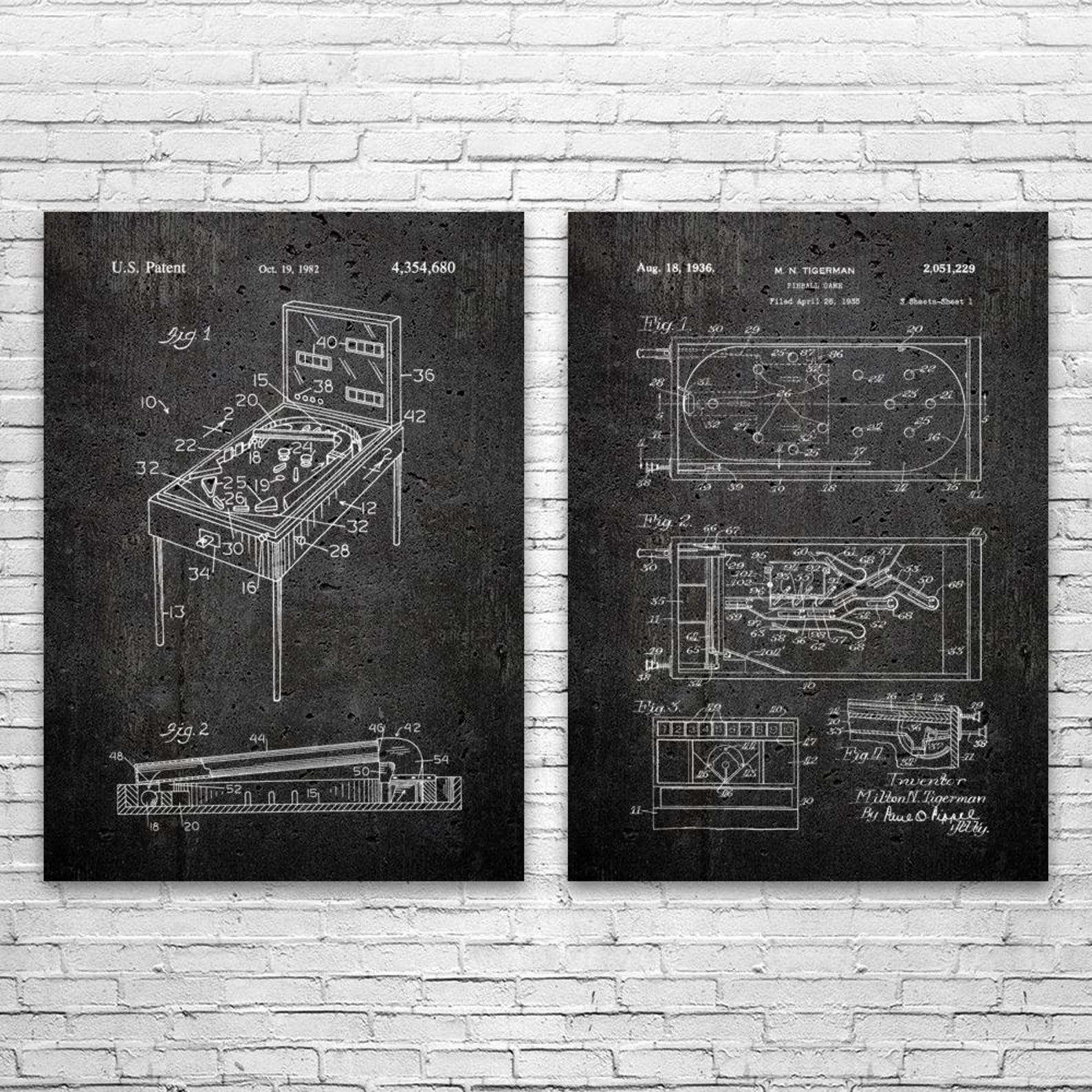 Pinball Patent Wall Art Set of 2: Pinball Gift, Arcade Decor - Etsy