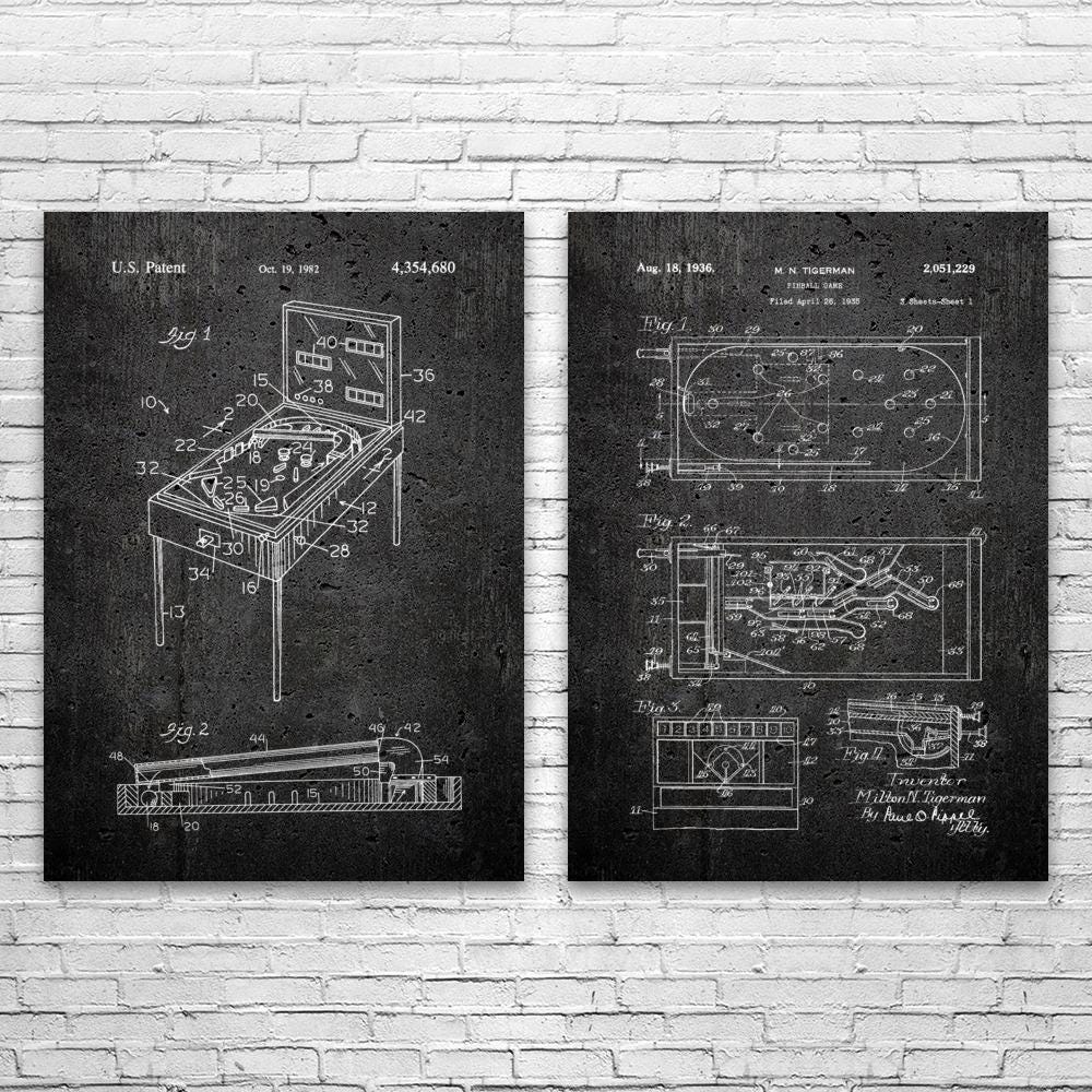 Pinball Patent Wall Art Set of 2: Pinball Gift, Arcade Decor - Etsy