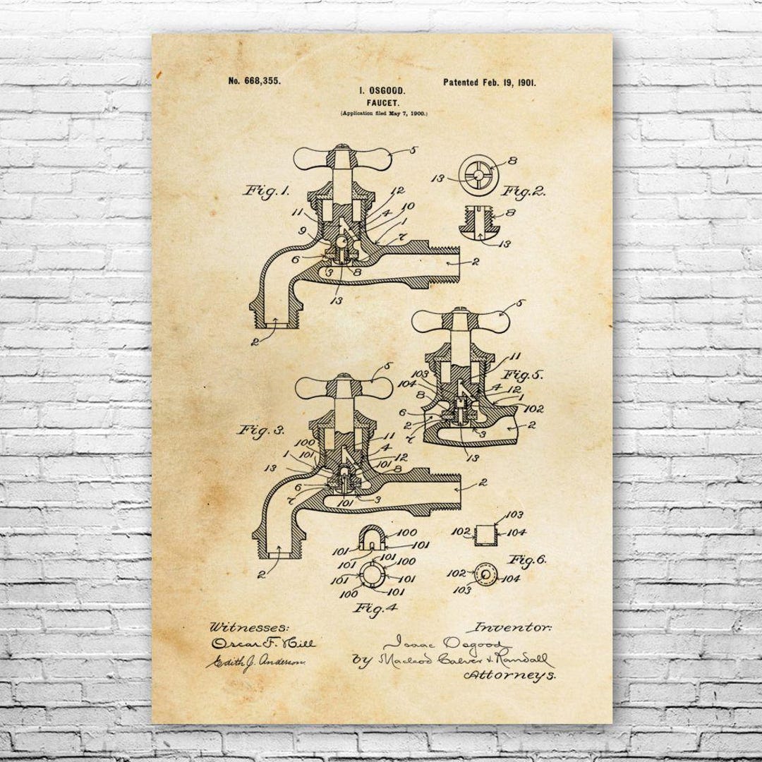 Water Faucet Poster Print, Bathroom Wall Art, Plumber Gift, Garage ...