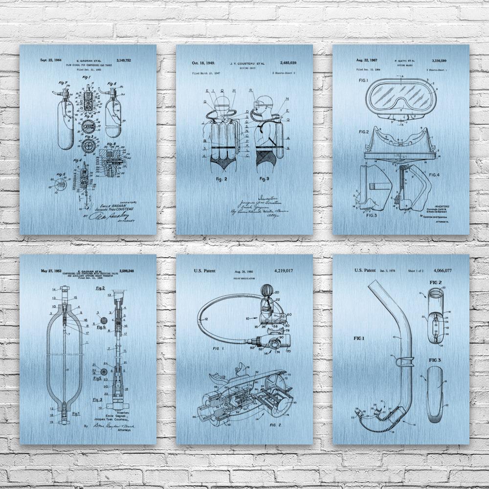 Scuba Diving Patent Wall Art Set of 6: Swimming Gifts, Diving Art - Etsy