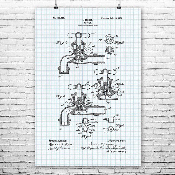 Water Faucet Poster Print Bathroom Wall Art Plumber Gift | Etsy
