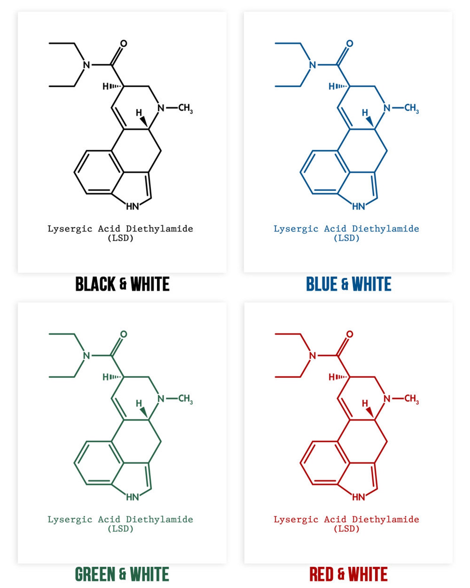 Psychedelic Molecules Posters Set of 4 Acid Art Print Stoner - Etsy