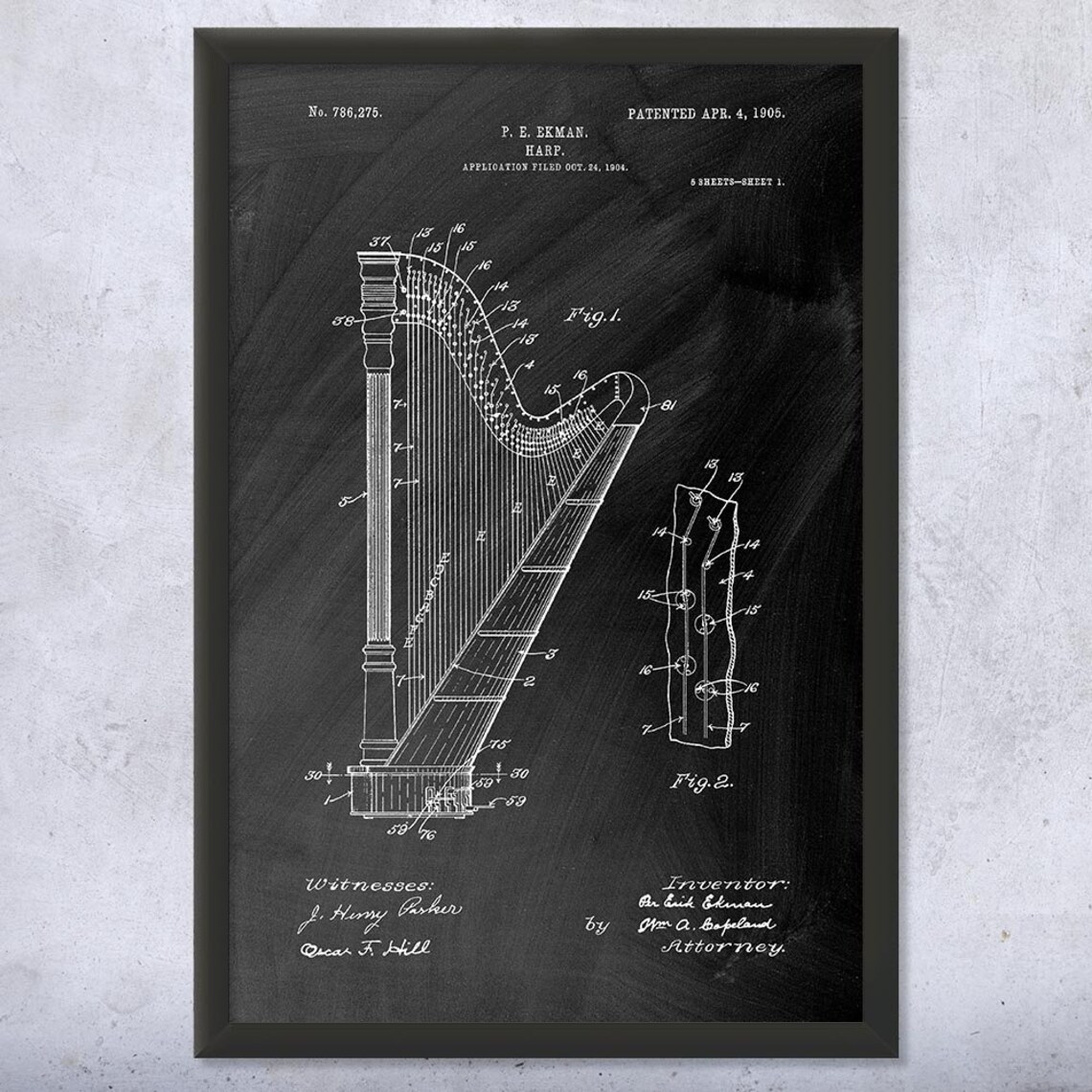 Framed Harp Wall Art Print Music Class Decor Harpist Gift - Etsy