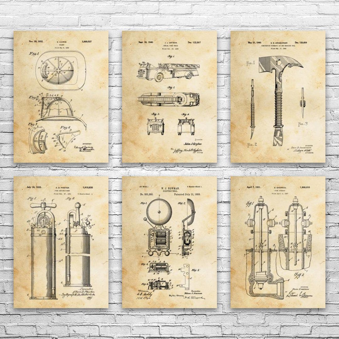 Firefighting Patent Wall Art Set of 6: Firehouse Wall Art, First ...
