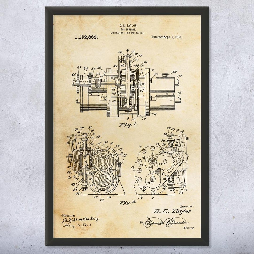 Gas Turbine Patent Wall Art | Poster, Canvas or Framed | Engineering ...
