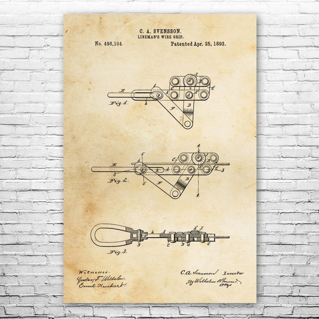 Linemans Wire Grip Poster Print, Cable Puller, Winch Blueprint, Lineman ...