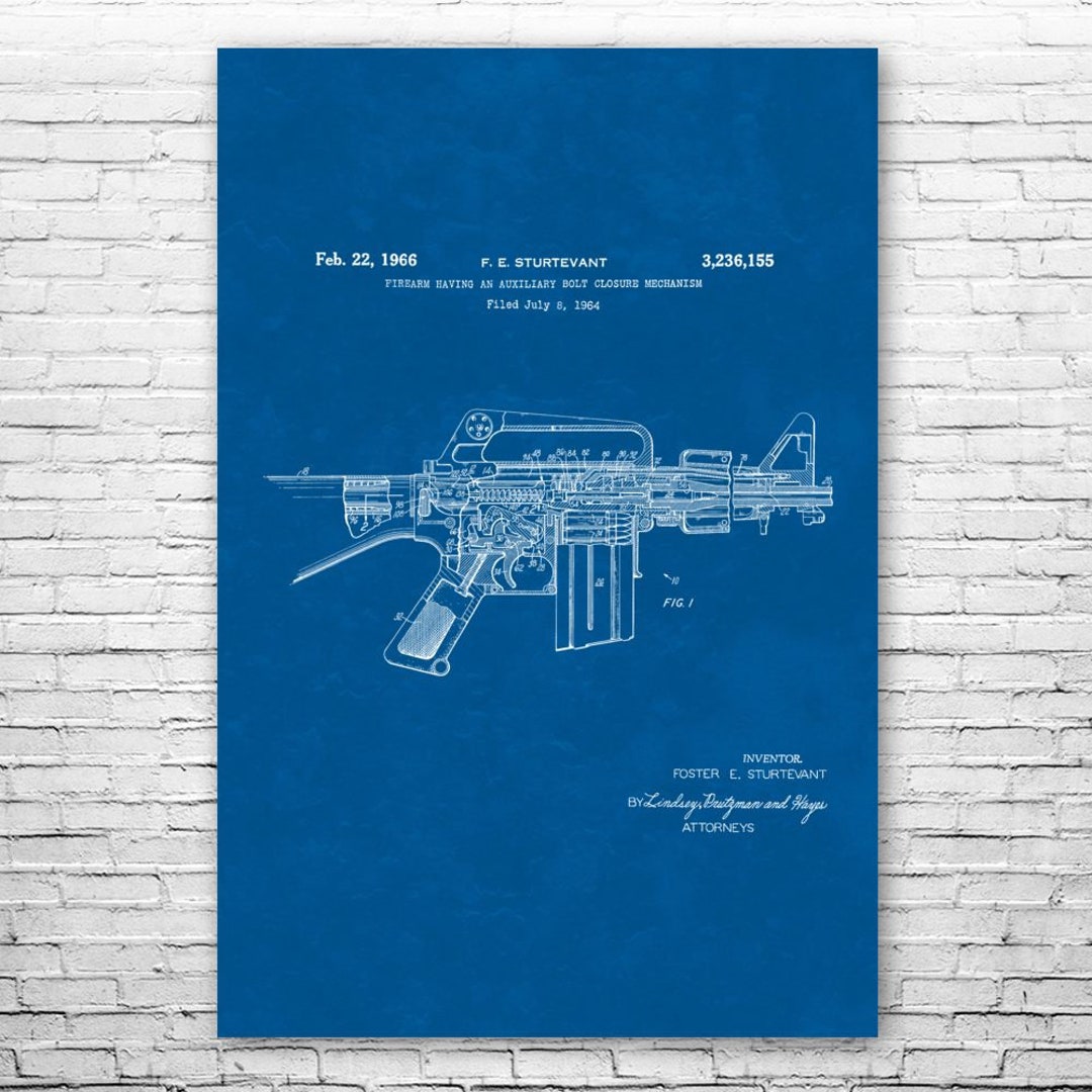 M16 Rifle Poster Print, Gun Club Art, AR-15 Blueprint, Soldier Gift ...