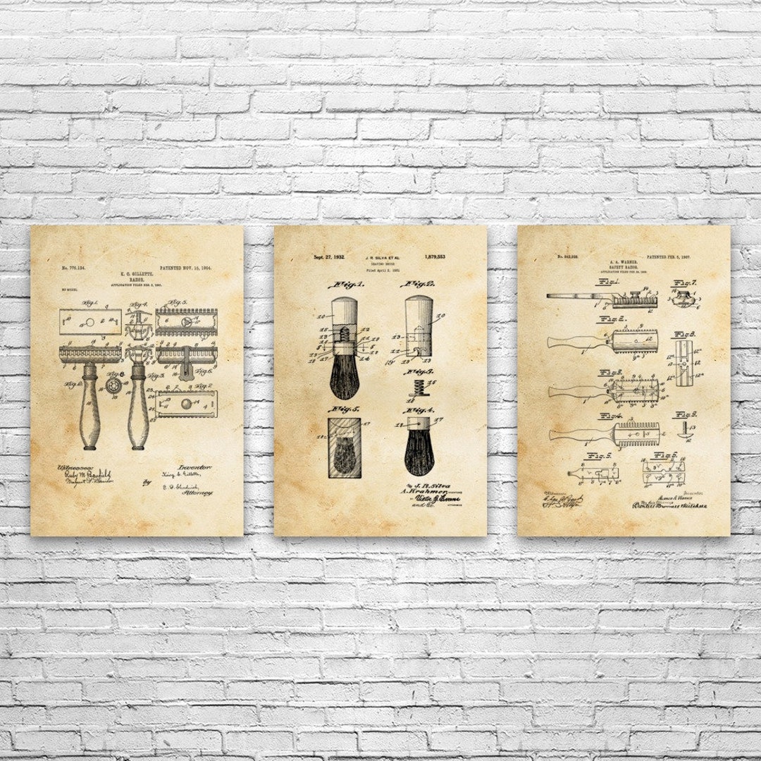 Shaving Razor Posters Set of 3, Shaving Gift, Safety Razor Art, Beard ...