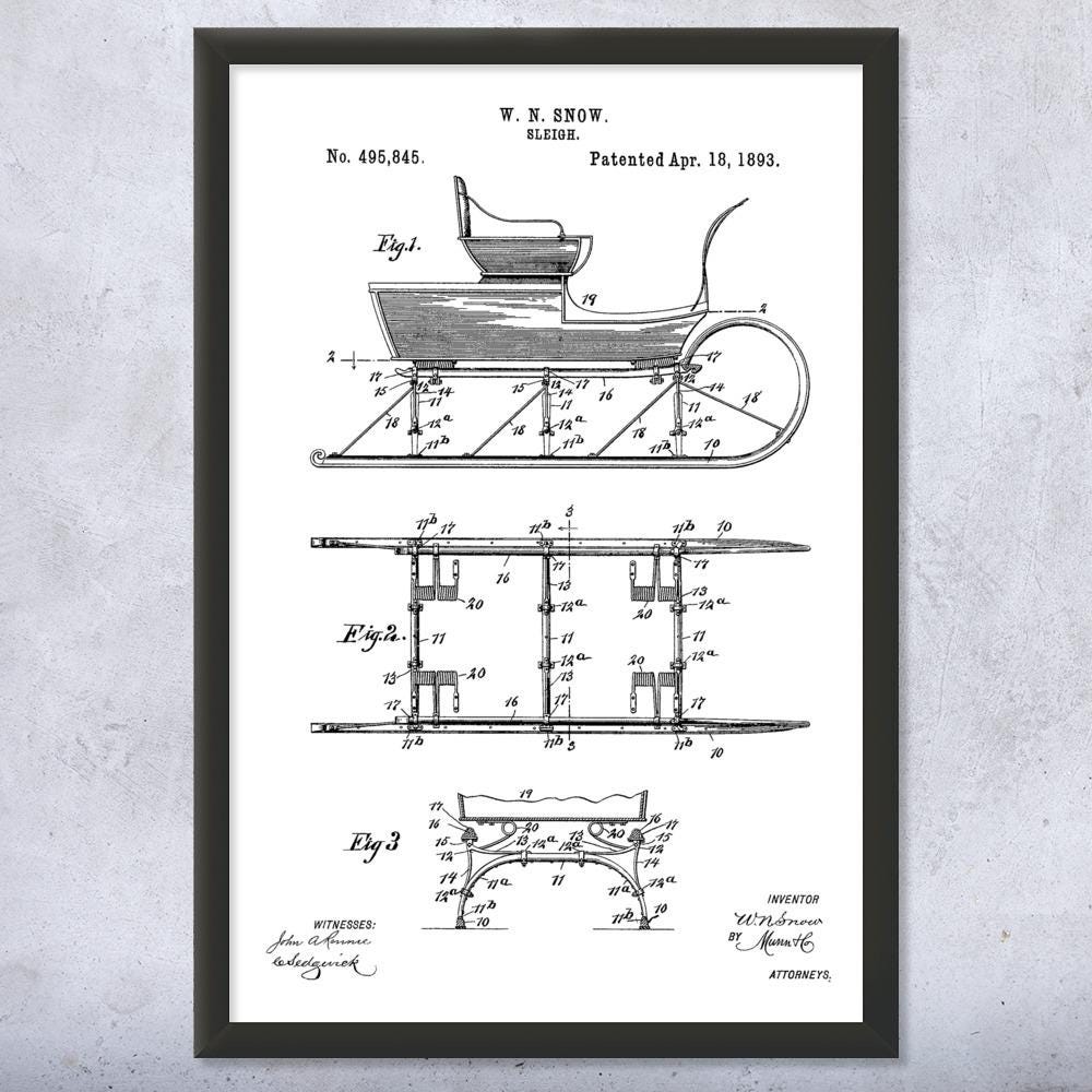 Sleigh Patent Art Print: Santa Dad Gifts, Christmas Decor - Etsy
