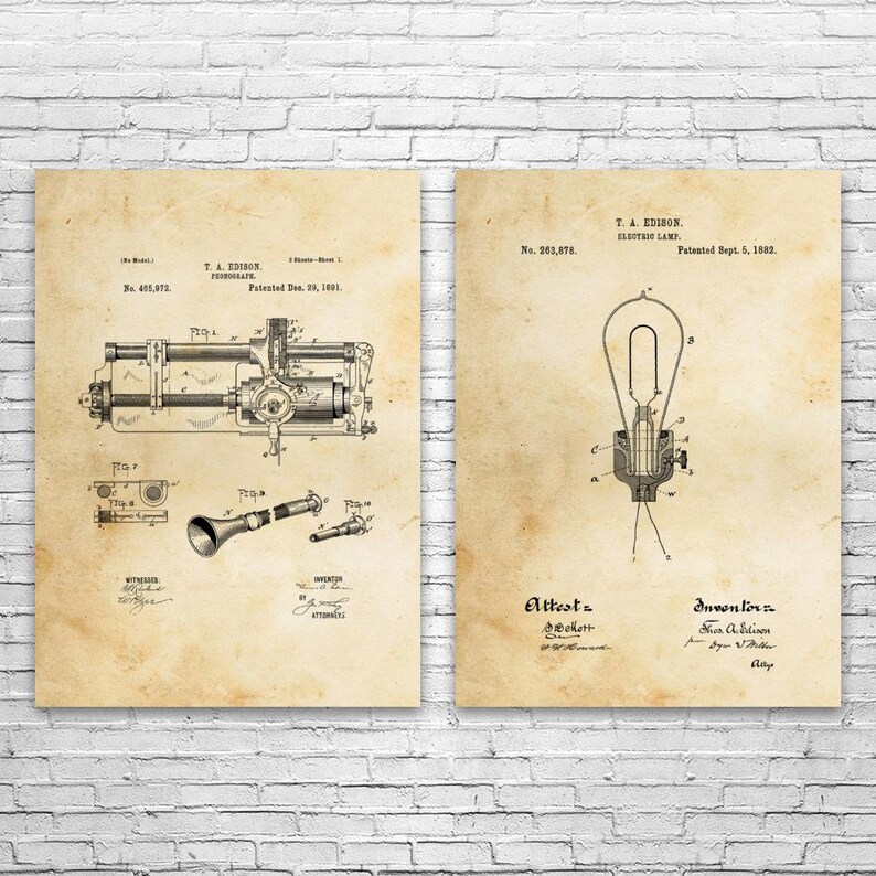 Thomas Edison Inventions Patent Wall Art Set of 2: Classroom Decor ...