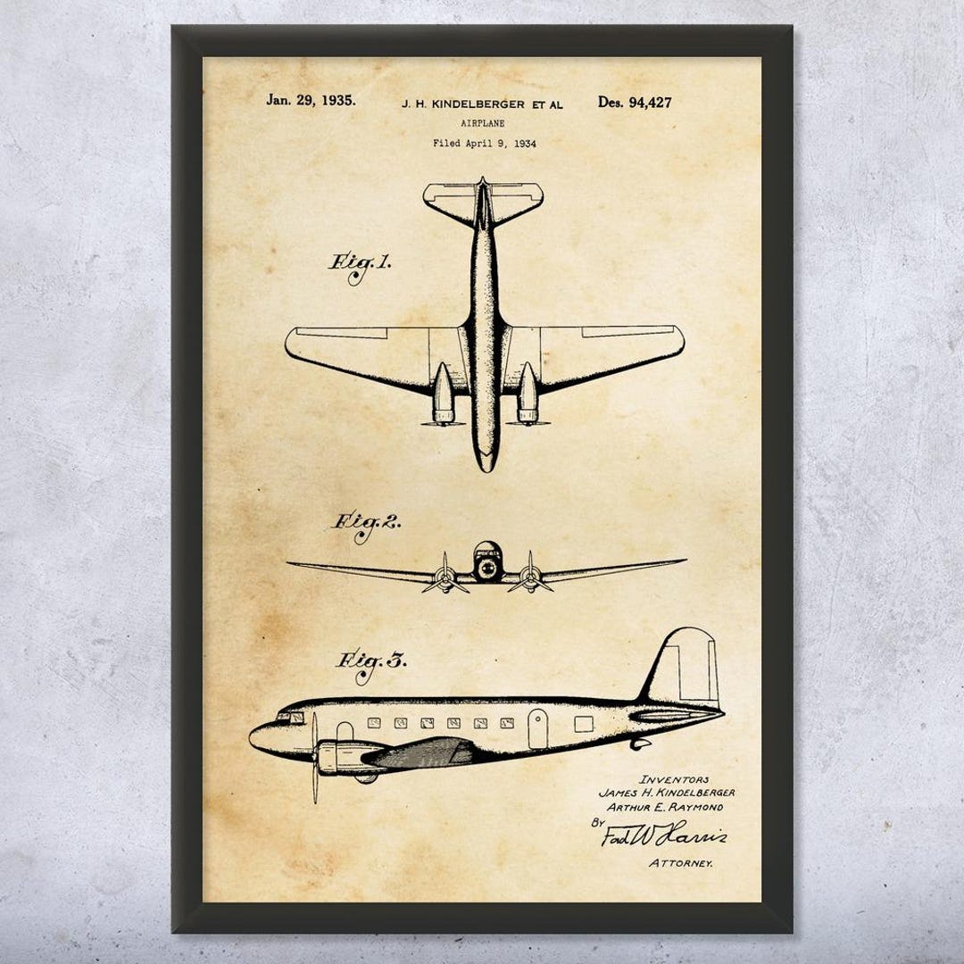 Douglas DC-2 Airplane Patent Art Print: Air Force Gift, Airplane ...