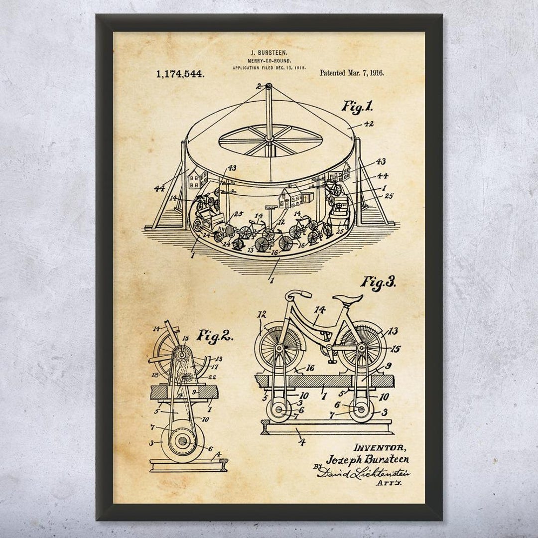 Bicycle Carousel Patent Art Print: Carnival Gift, Carnival Ride Art - Etsy