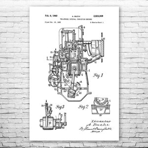 Two Stroke Engine Patent Print Poster, Gearhead Gift, Engine Blueprint ...