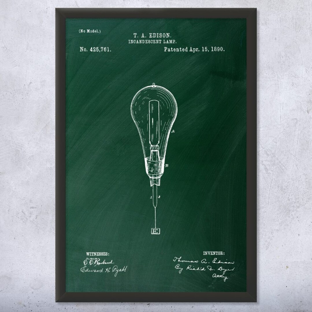 Framed Thomas Edison Light Bulb Wall Art Print, Science Teacher Gift ...