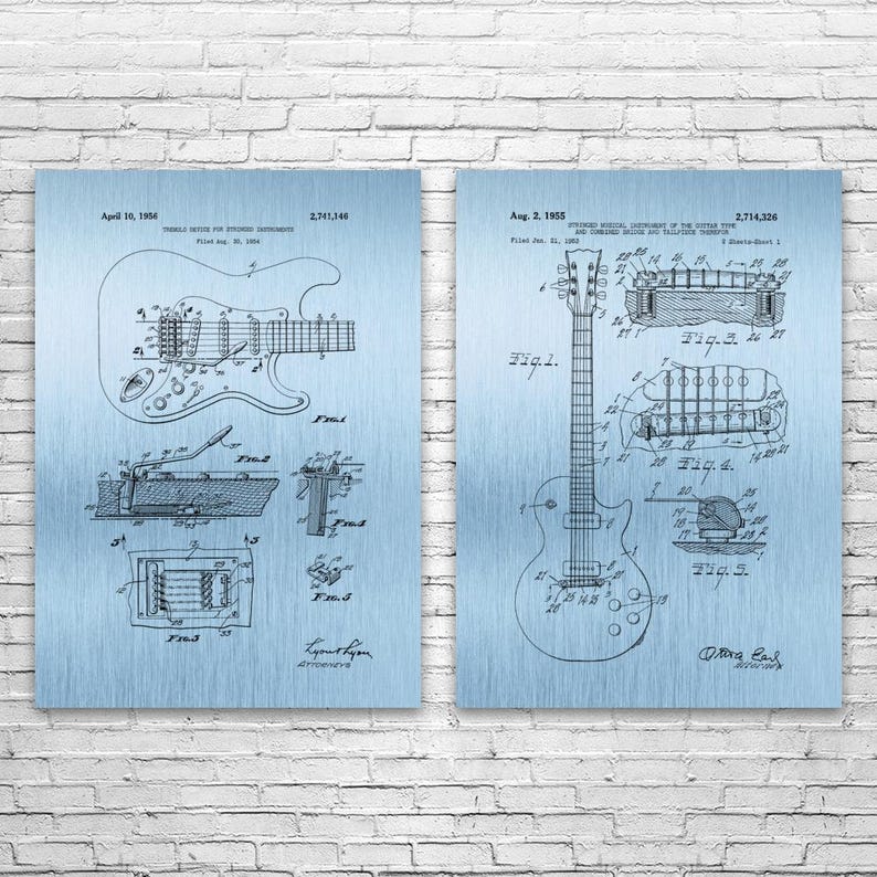Electric Guitar Patent Wall Art Set of 2: Gifts for Men, Guitar Art - Etsy
