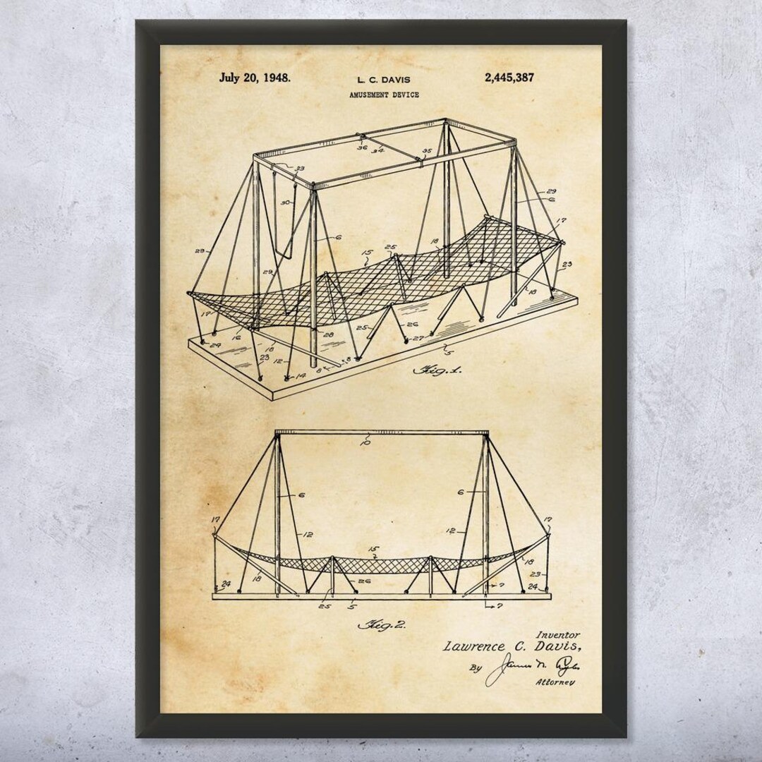 Trapeze Safety Net Patent Wall Art Poster, Canvas or Framed Gift For ...