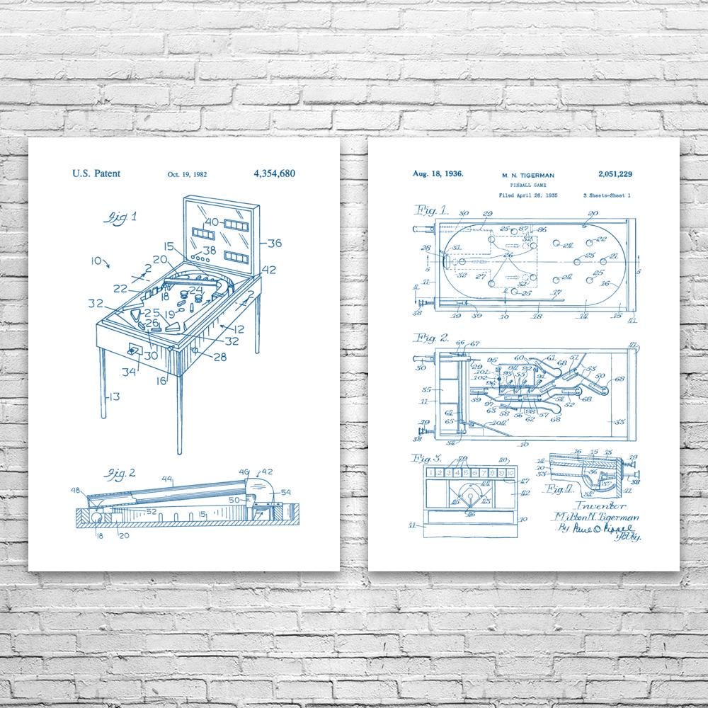 Pinball Patent Wall Art Set of 2: Pinball Gift, Arcade Decor - Etsy