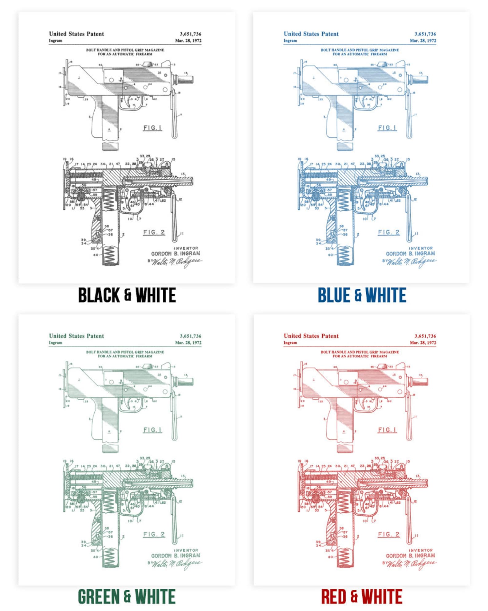 MAC-10 Pistol Poster Print Gun Collector Gift Gun Blueprint | Etsy