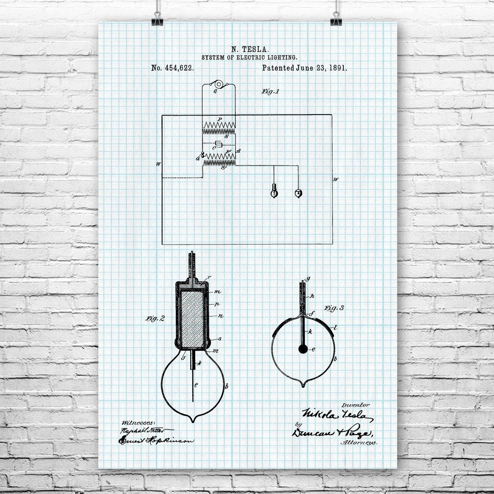 Nikola Tesla Light Bulb Poster Print Light Bulb Wall Art | Etsy