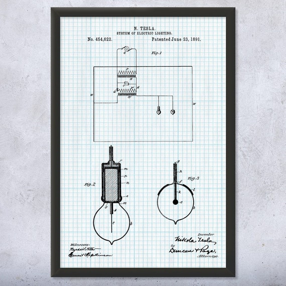 Framed Nikola Tesla Light Bulb Wall Art Print Tesla | Etsy