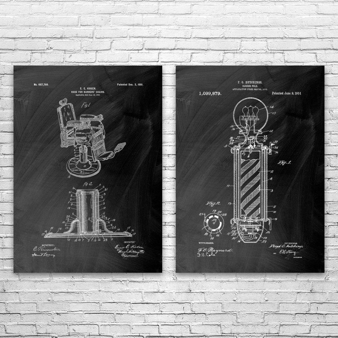 Barber Shop Patent Wall Art Set of 2 | Poster, Canvas or Framed | Hair ...