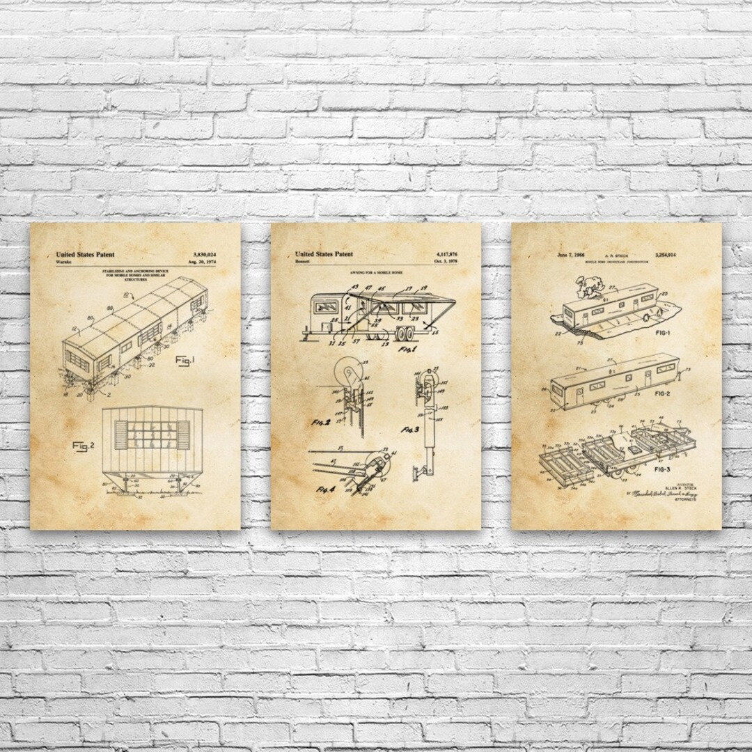 Mobile Home Patent Posters Set of 3, Retirement Gifts, Contractor Art ...