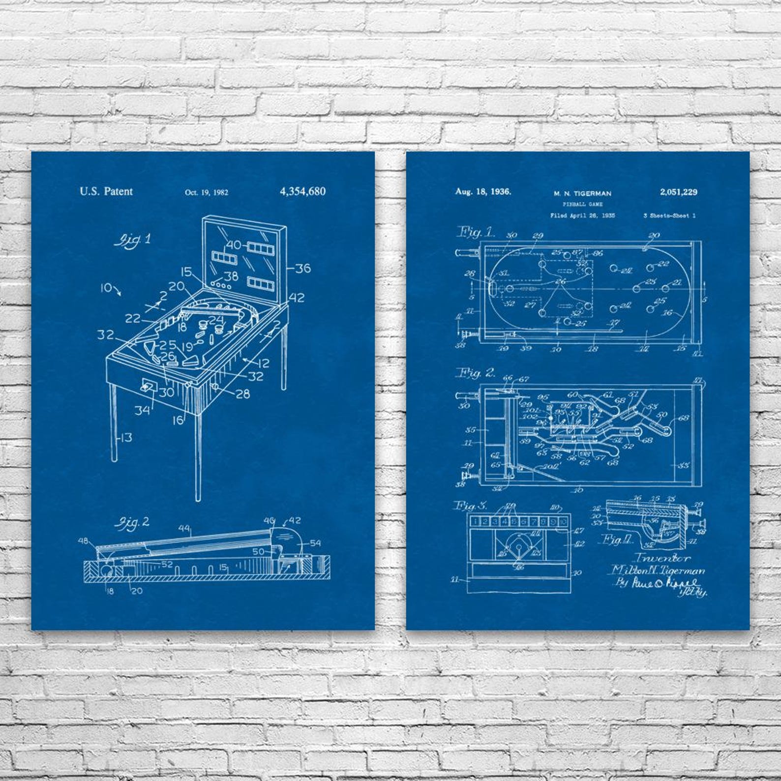 Pinball Patent Wall Art Set of 2: Pinball Gift, Arcade Decor - Etsy