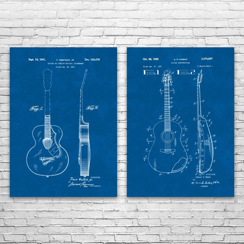 Acoustic Guitar Patent Prints Set of 2 Guitarist Gift Guitar - Etsy