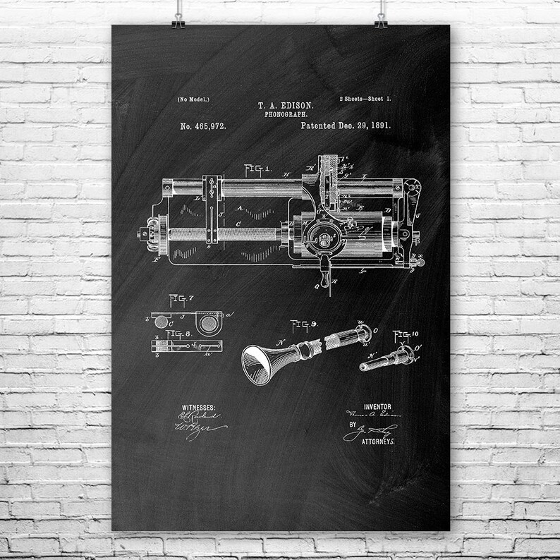 Thomas Edison Phonograph Poster Print Music Studio Art Audio | Etsy