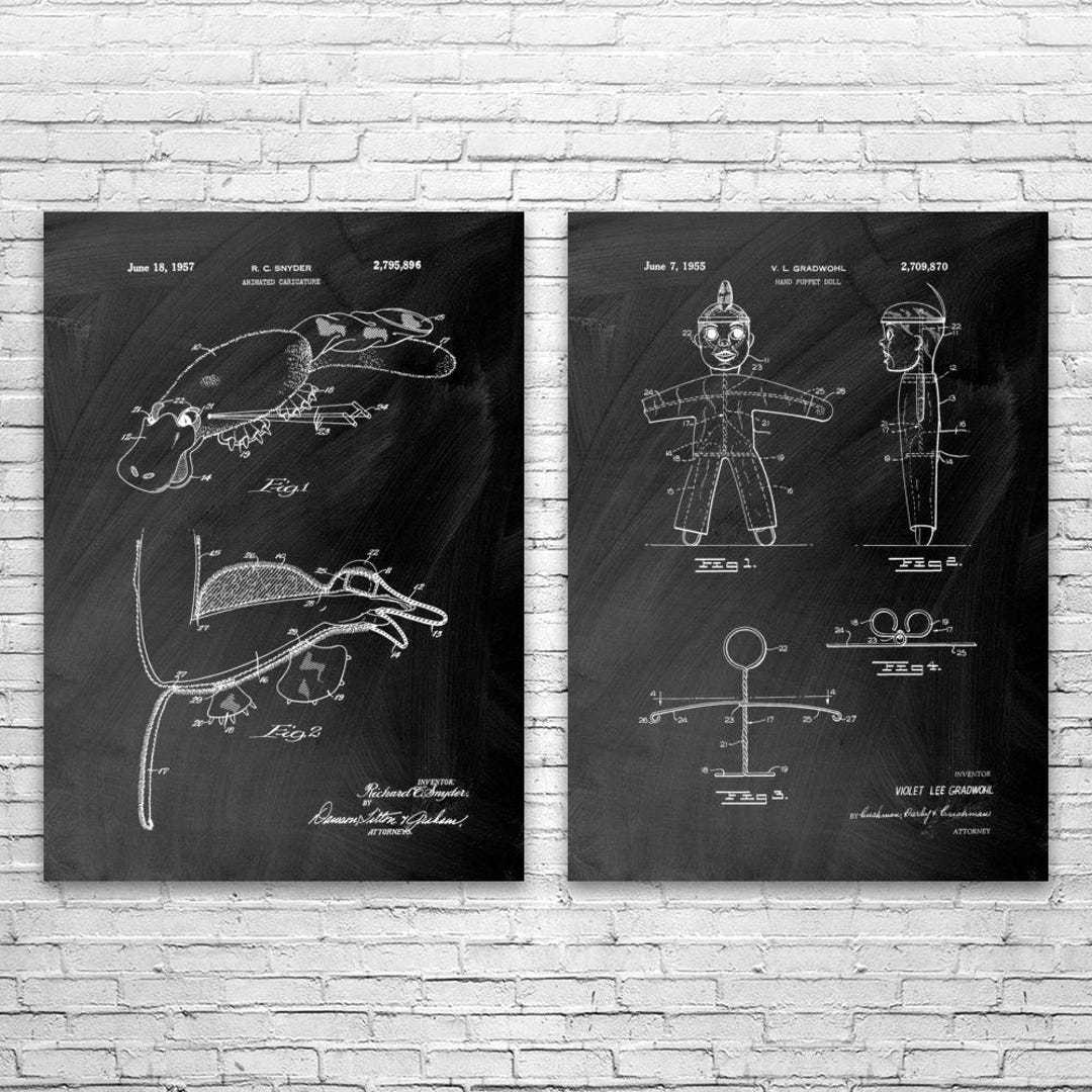Puppet Patent Wall Art Set of 2 | Poster, Canvas or Framed | Puppet ...