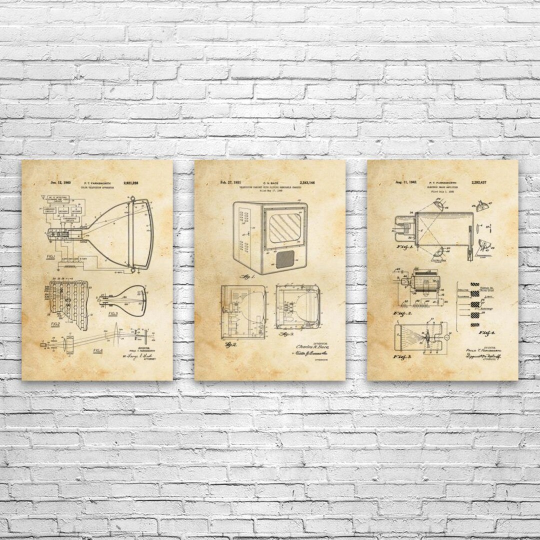 Retro TV Patent Wall Art Set of 3 | Poster, Canvas or Framed | Engineer ...