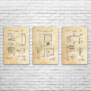 Retro TV Patent Wall Art Set of 3 | Poster, Canvas or Framed | Engineer ...